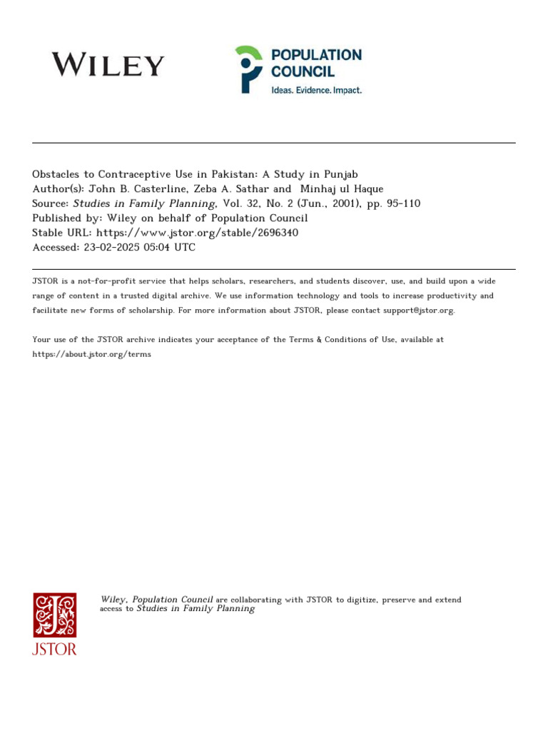 Casterline ObstaclesContraceptiveUse 2001 | PDF | Regression Analysis ...