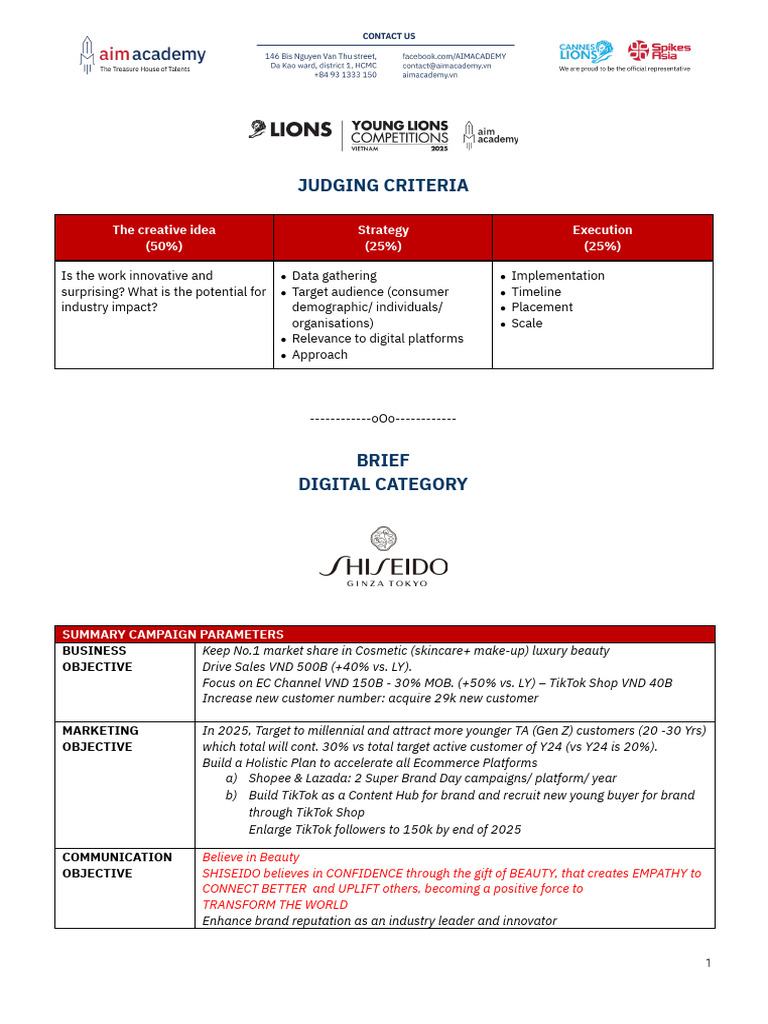 AIM-ATL2025-Digital Category-Shiseido-Brief | PDF | Brand | Cosmetics