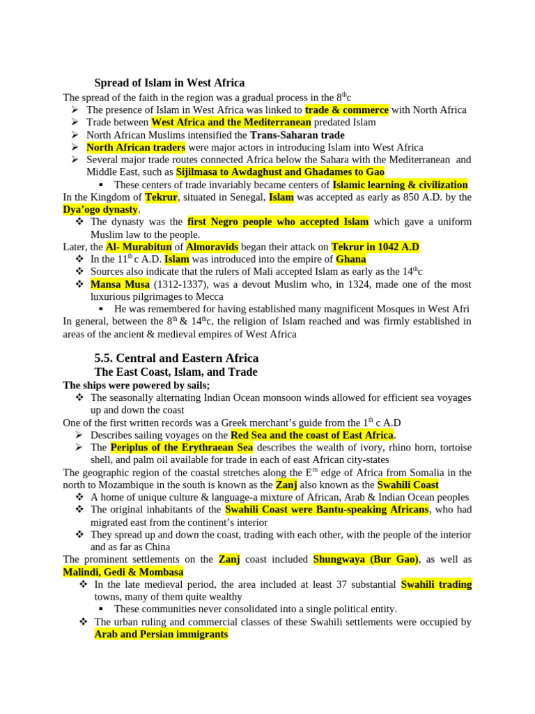 Spread of Islam in West Africa | PDF | Africa