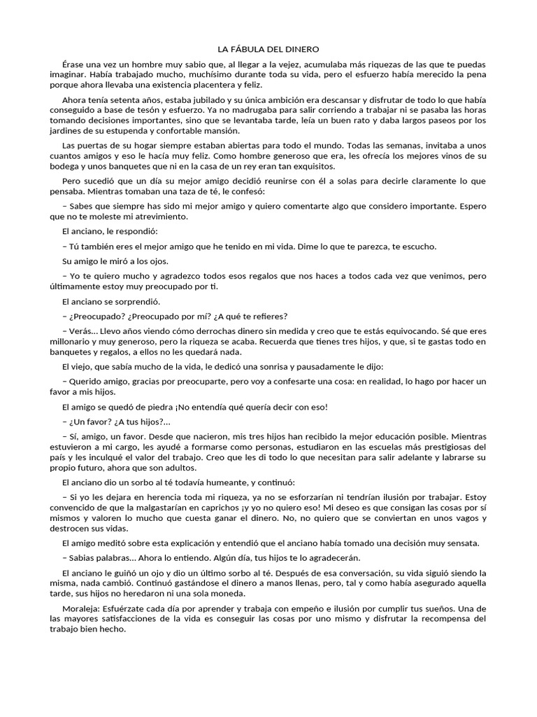 Riqueza y Sabiduría: La Fábula del Dinero | PDF