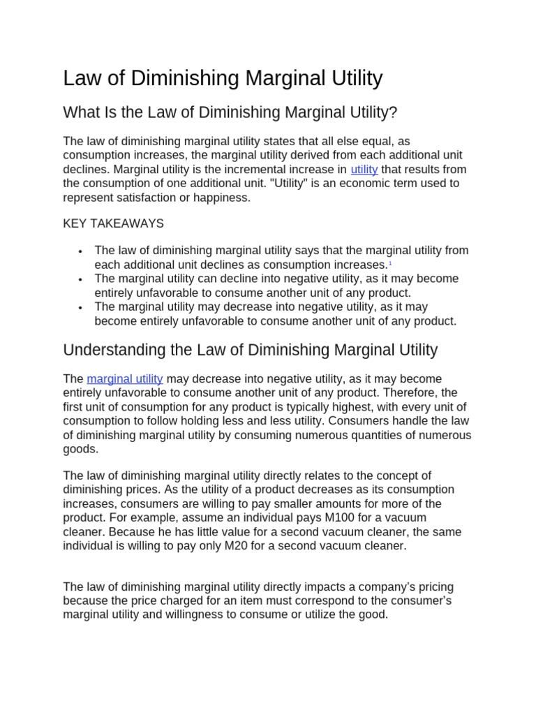 The Law of Marginal Utility | PDF | Utility | Marginal Utility