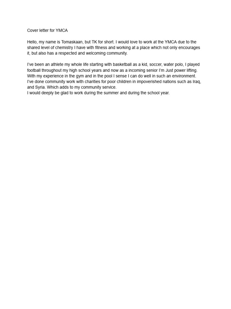 YMCA Job Application Cover Letter | PDF