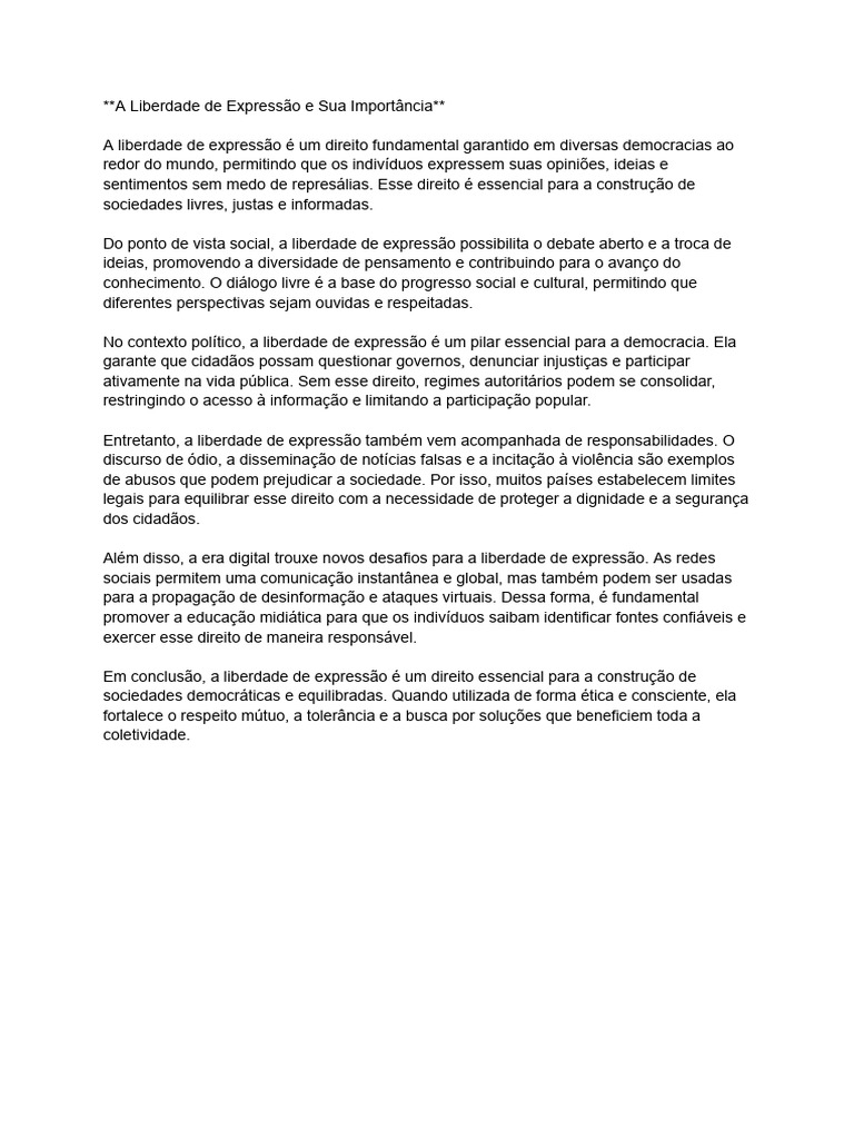 A Liberdade de Expressão e Sua Importância | PDF
