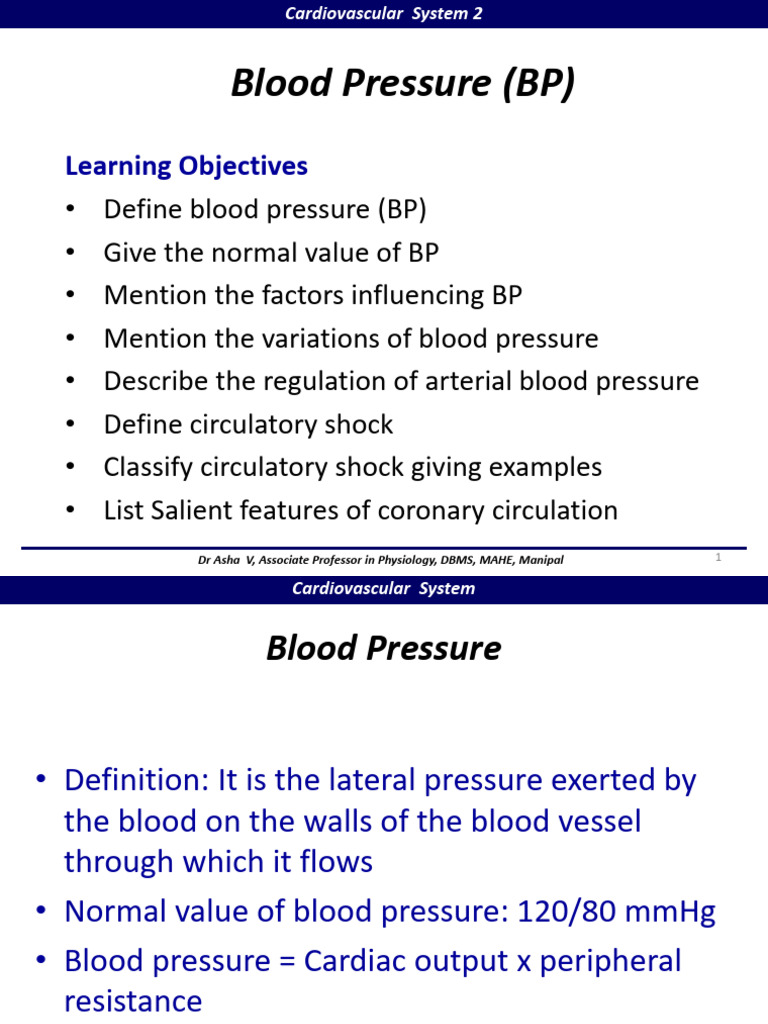 CVSII - 10,11,12 - Physiology - BDS Nov-Dec 2024 | PDF | Blood Pressure | Shock (Circulatory)