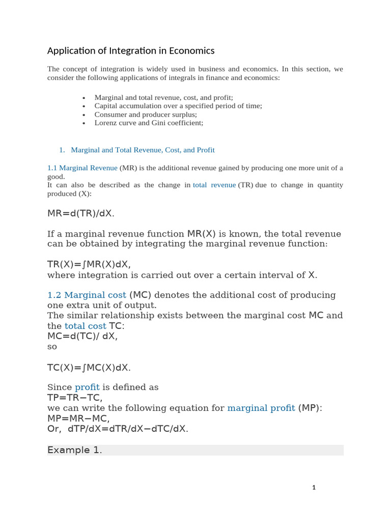Integration Applications in Economics | PDF | Economic Surplus | Gini ...