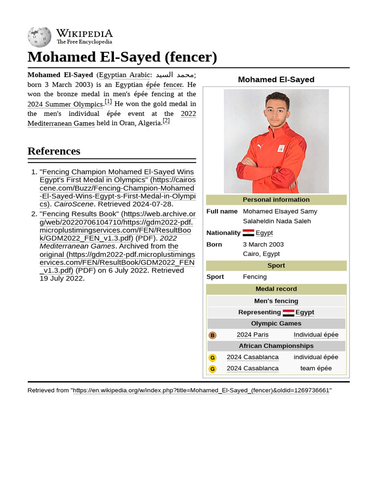 Mohamed El-Sayed (Fencer) | PDF