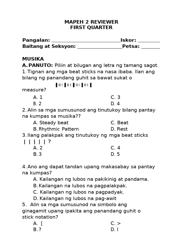 Mapeh 2 Reviewer First Quarter | PDF
