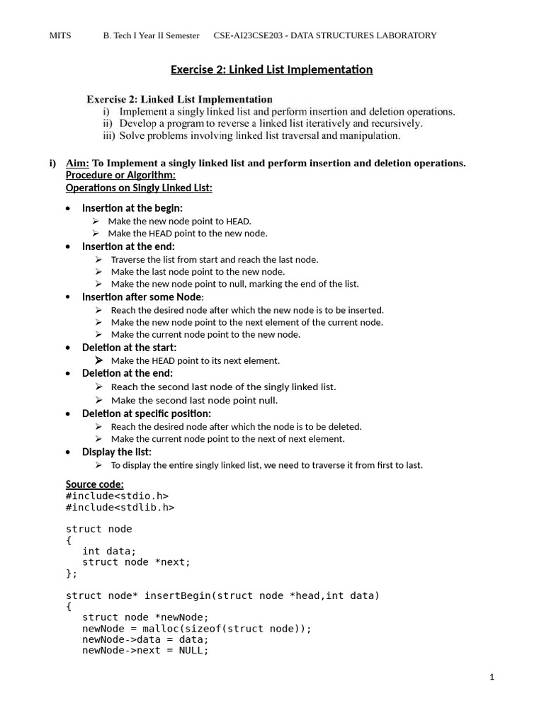 Exercise 2 Data Structures Lab Pdf Pointer Computer Programming Computer Science