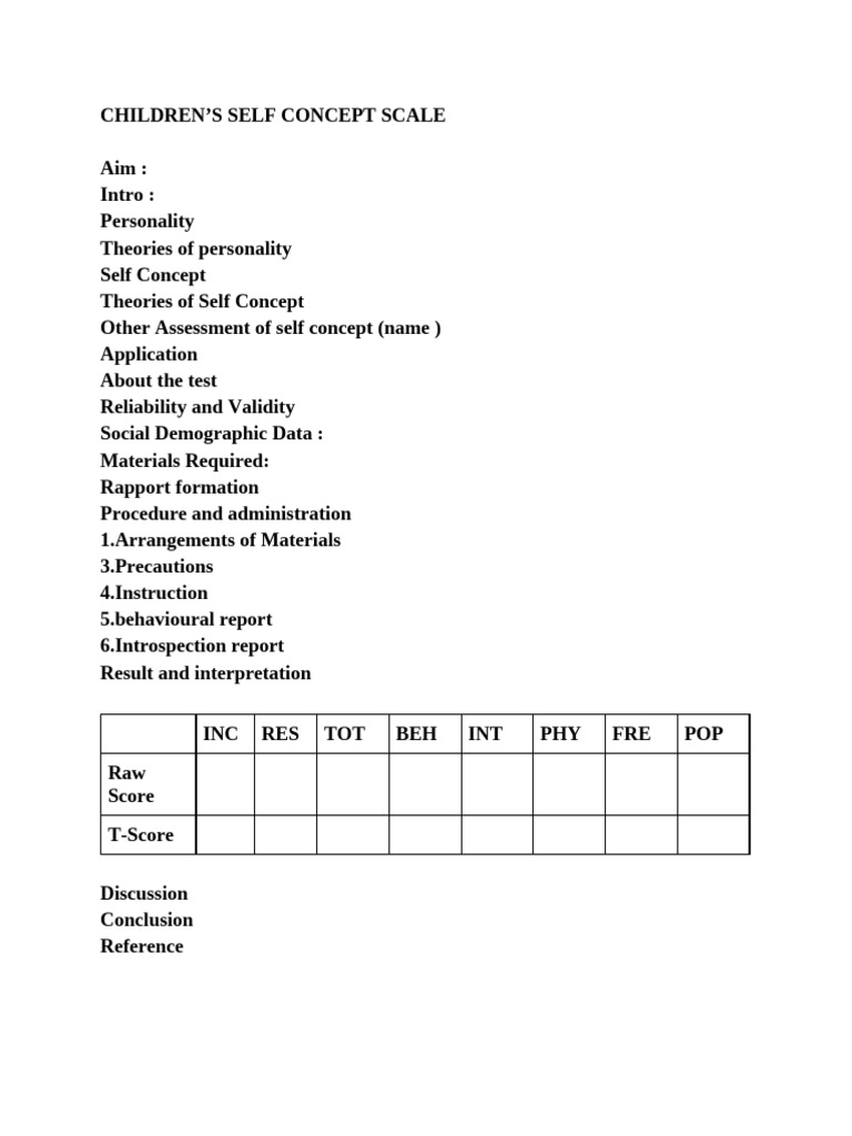 Children's Self Concept Scale | PDF