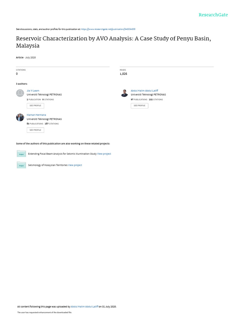 AVO Analysis in Penyu Basin, Malaysia | PDF | Petroleum Reservoir | Reflection Seismology