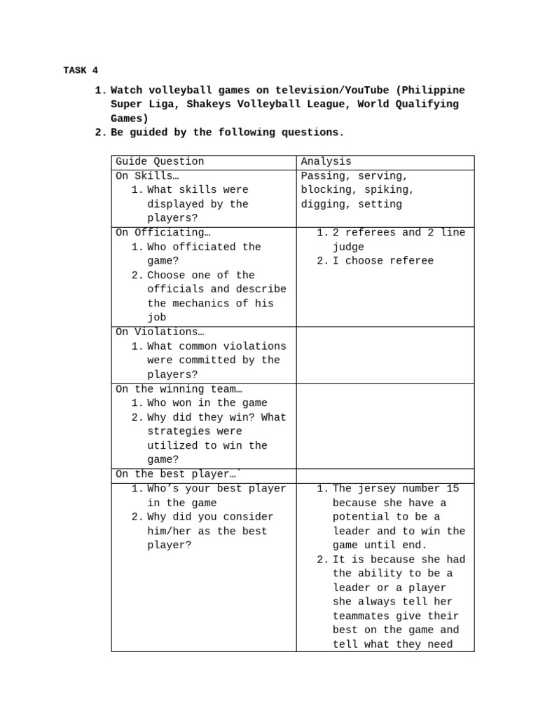Volleyball Game Analysis Guide | PDF | Sports | Sports Rules And ...