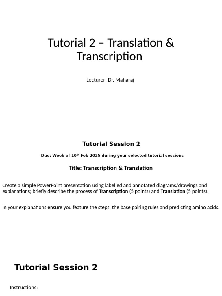 Tutorial 2 - Transcription Translation | PDF