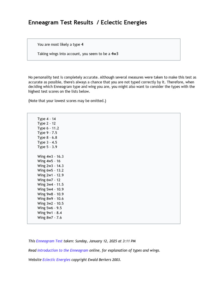 Enneagram Test | PDF