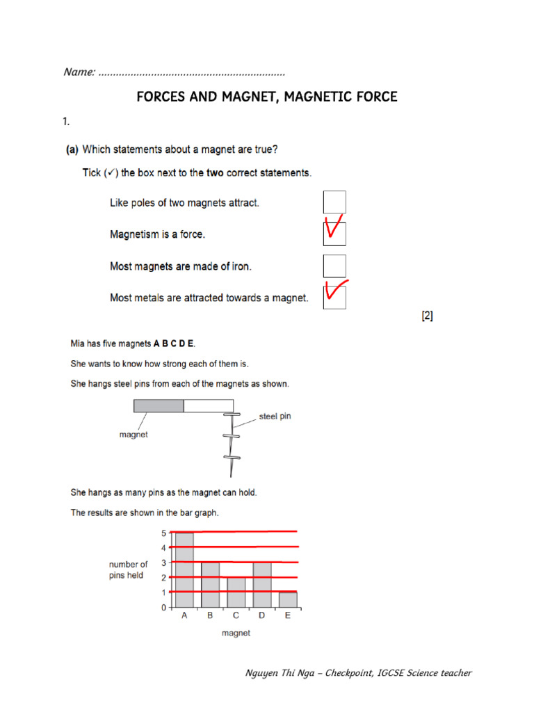 Forces and Magnet Worksheet | PDF