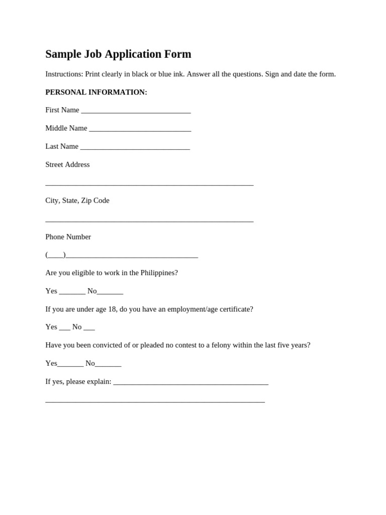 Job Application Sample Tempate | PDF | Employment