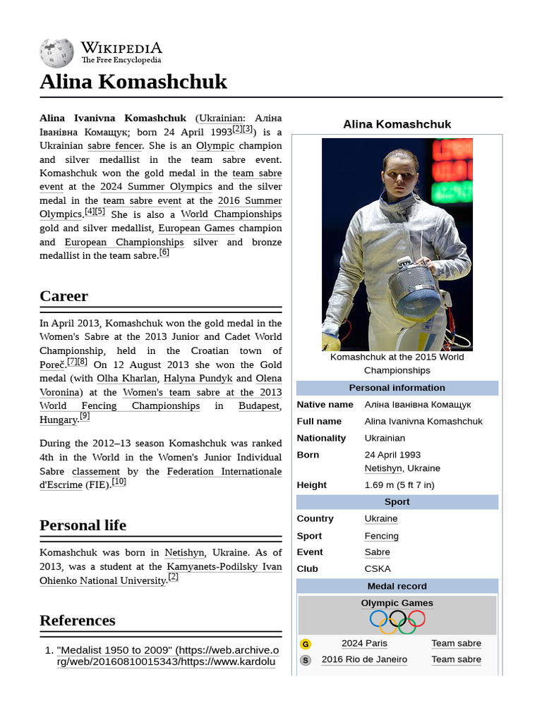 Alina_Komashchuk | PDF | Fencing | Indoor Sports