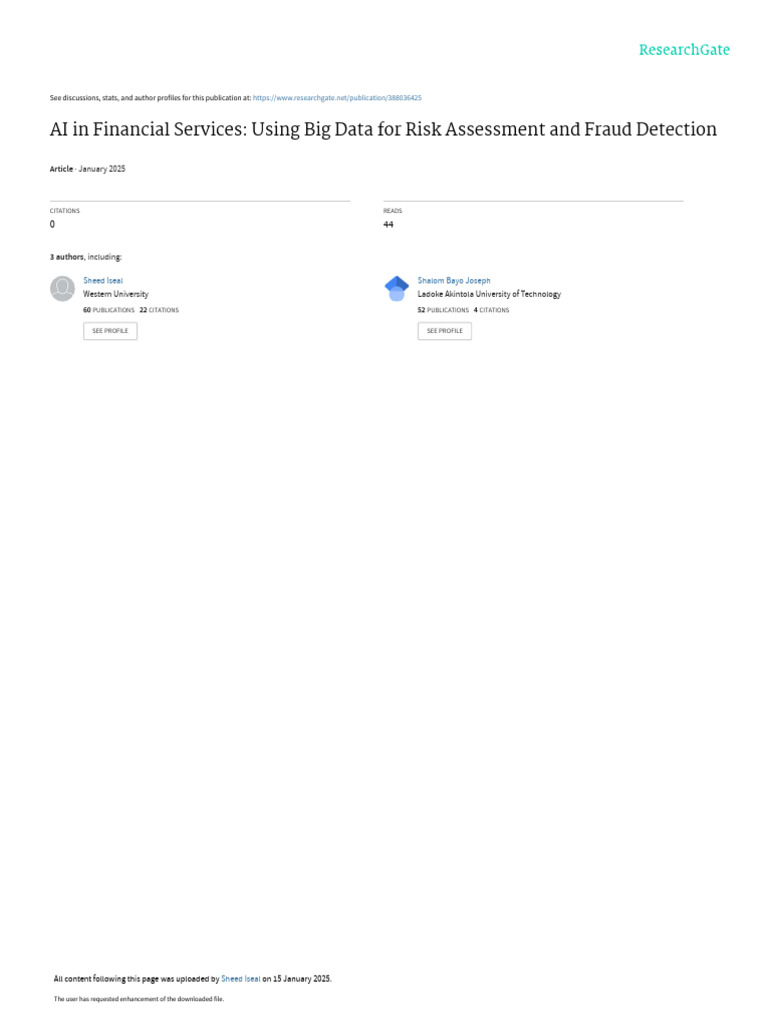 AI in Financial Services Using Big Data For Risk Assessment and Fraud Detection | PDF ...