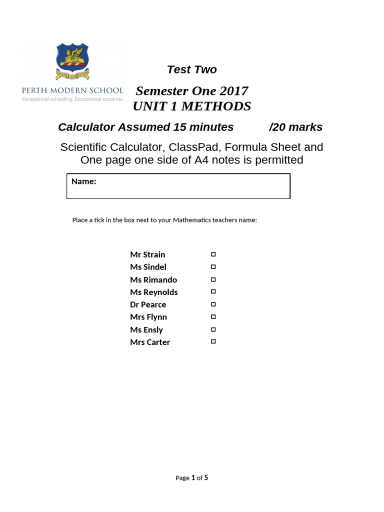 2017 Meth 11 Test 2 Linear Quadratic Calc Assumed | PDF