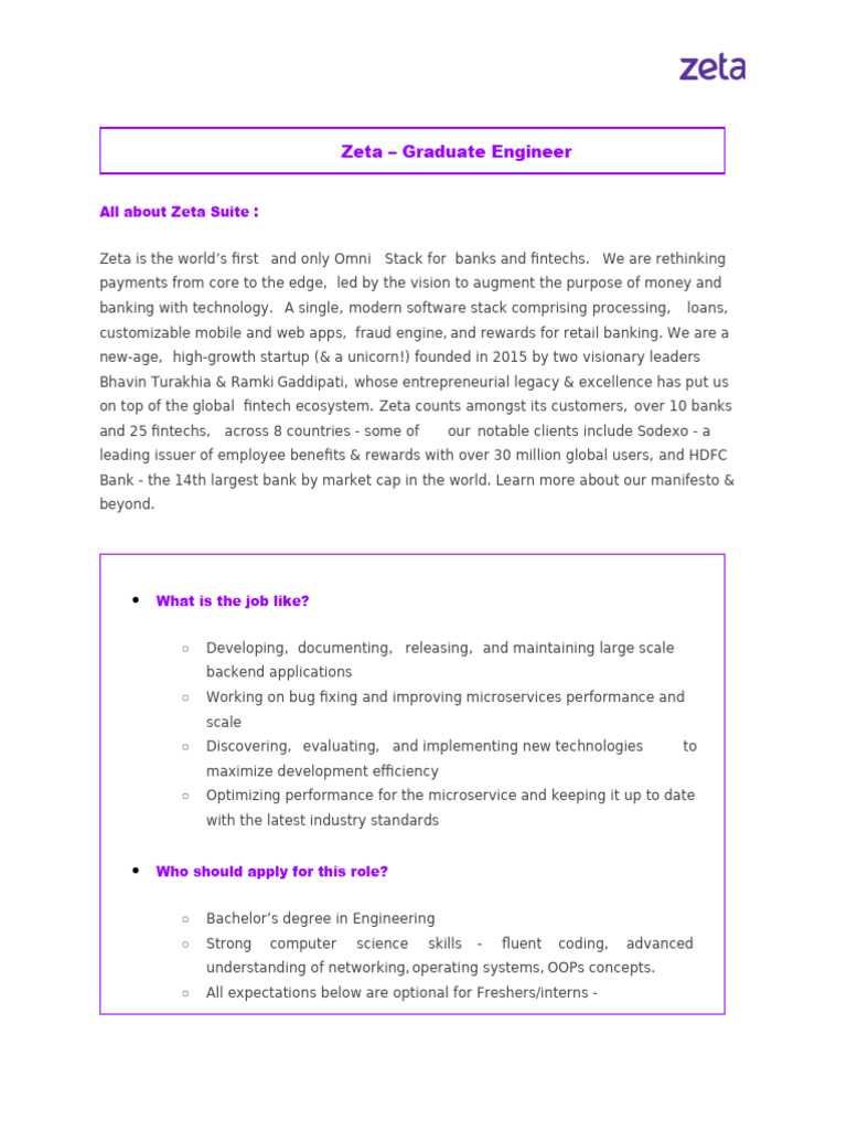 JD - Zeta Graduate Engineer | PDF | Computing