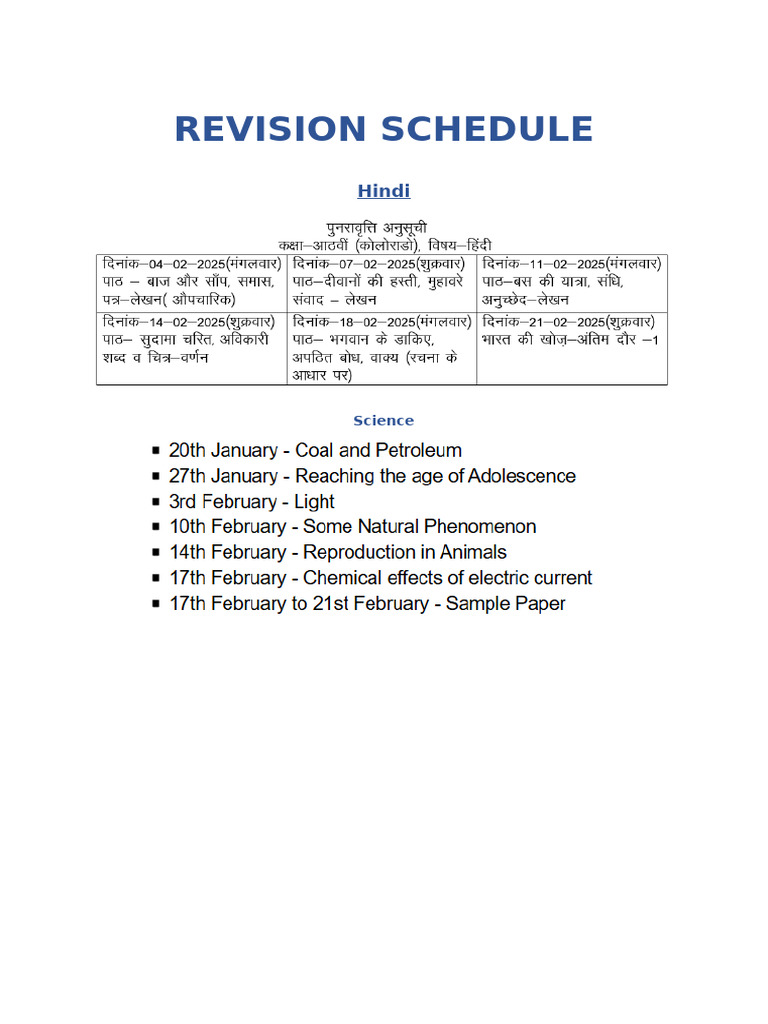 Revision Schedule | PDF