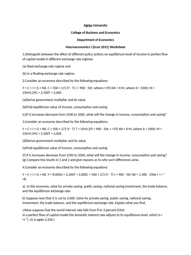 Worksheet Macroeconomics | PDF | Exchange Rate | Phillips Curve