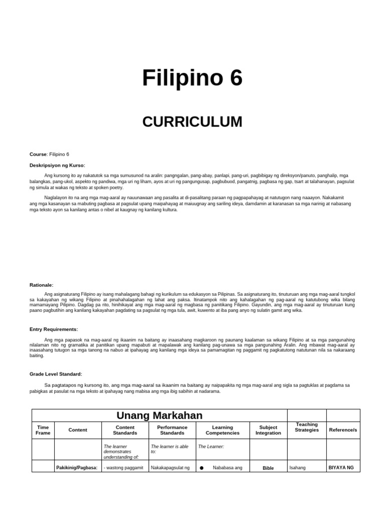 Filipino 6-Curriculum | PDF