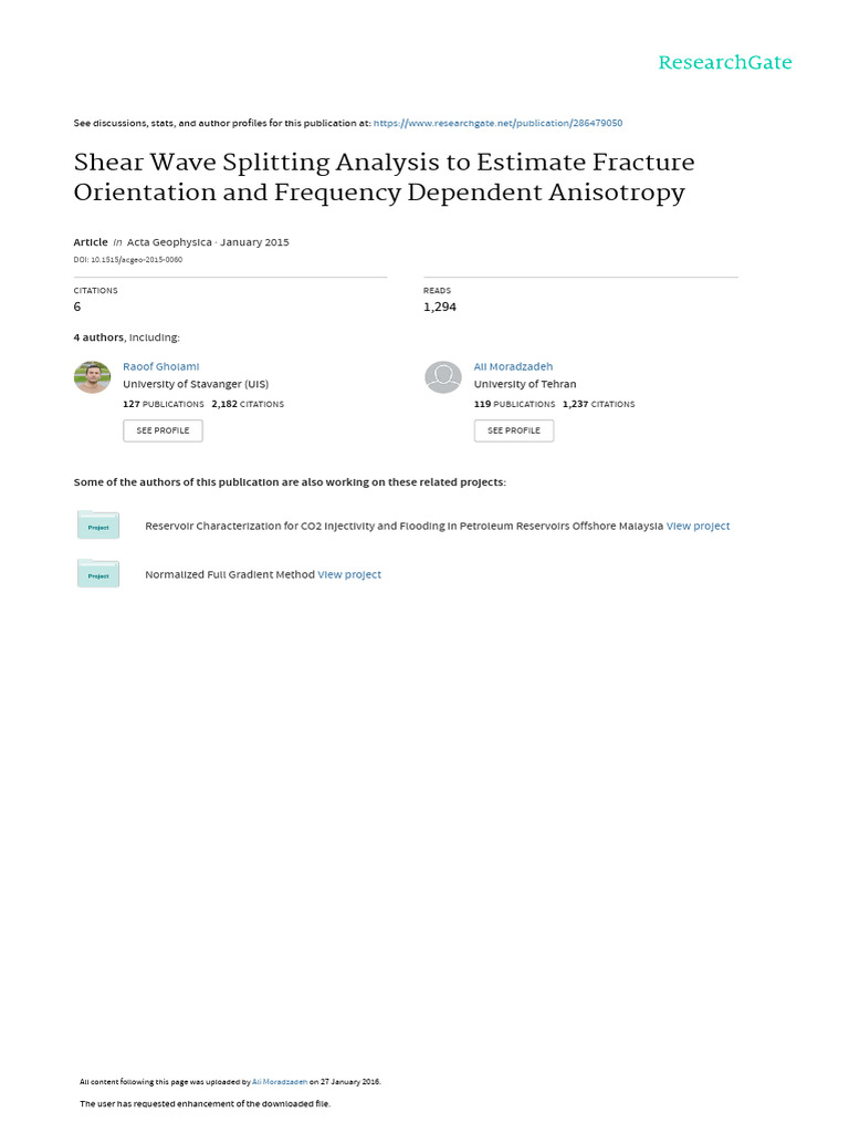 Shear Wave Splitting Analysis To Estimate Fracture | PDF | Polarization (Waves) | Waves