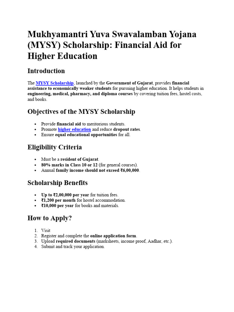 MYSY Scholarship: Eligibility & Benefits | PDF