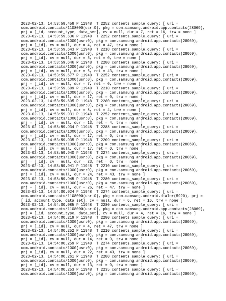 Samsung Contacts Query Log | PDF | Information Technology | Computing