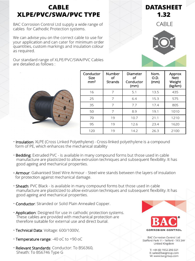 1 32 Datasheet Cable Xlpe PVC Swa PVC | PDF | Polyvinyl Chloride | Wire