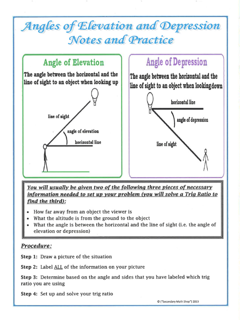 Angles of Elevation and Depression Notes Completed | PDF