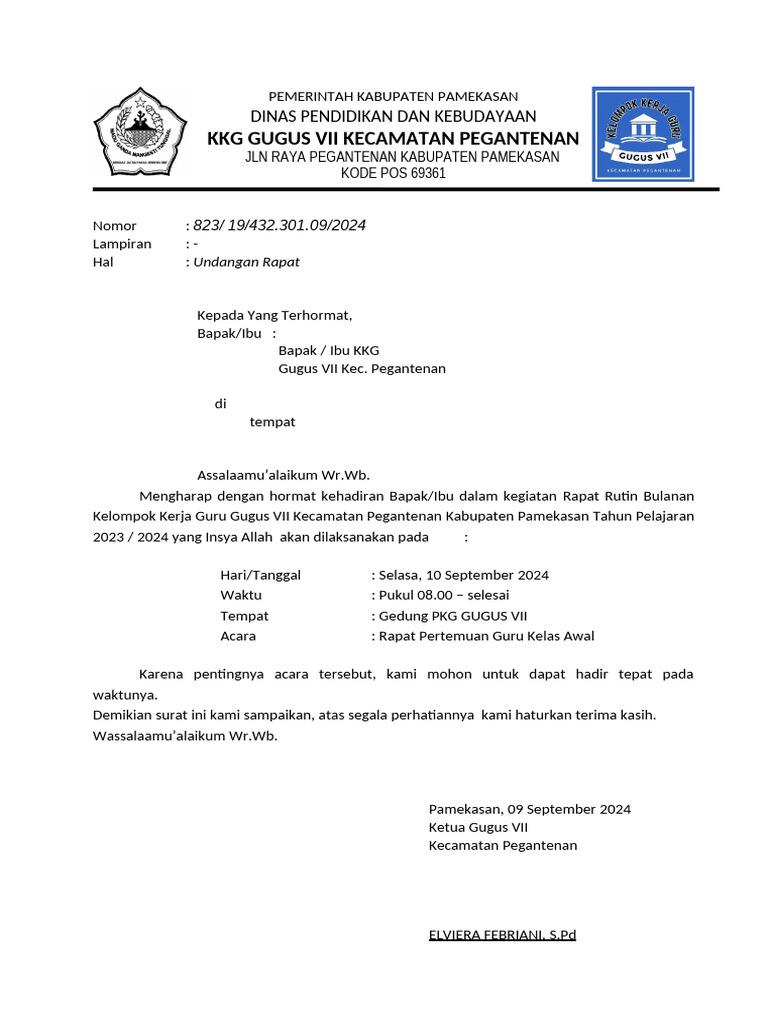 undangan rapat kkg | PDF