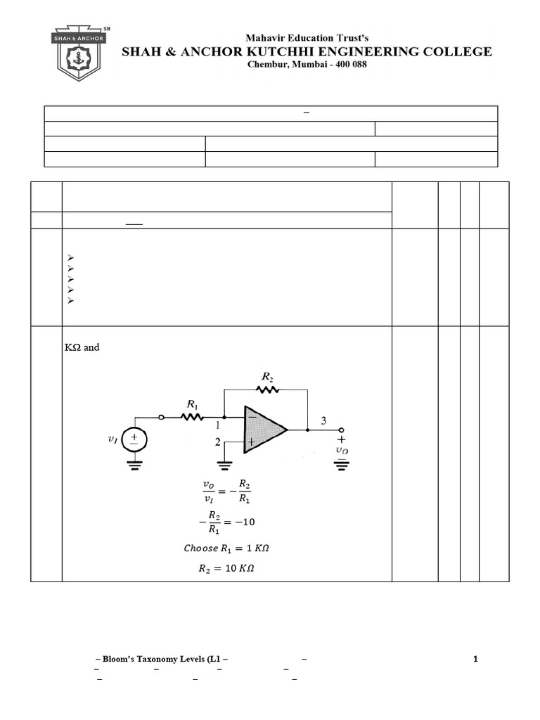 Internal Assessment - Solution - LIC - IA-1 | PDF | Operational Amplifier | Electronic Engineering