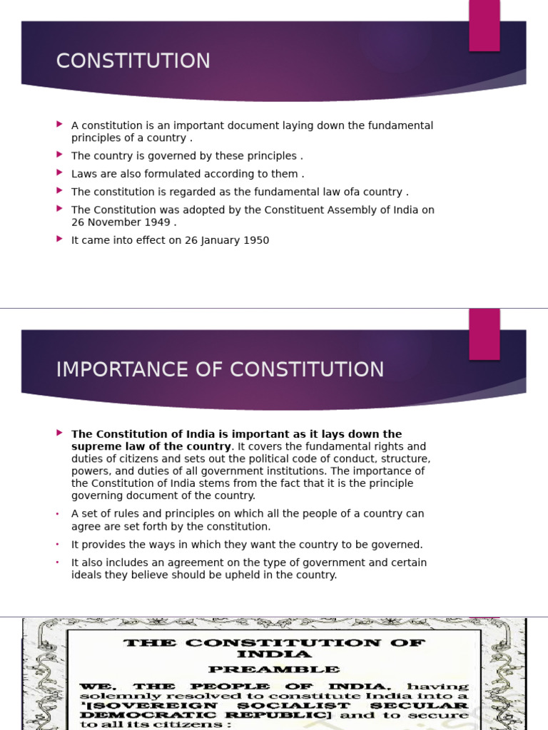 Constitution Meaning , Importance & Preamble of India Ppt | PDF ...