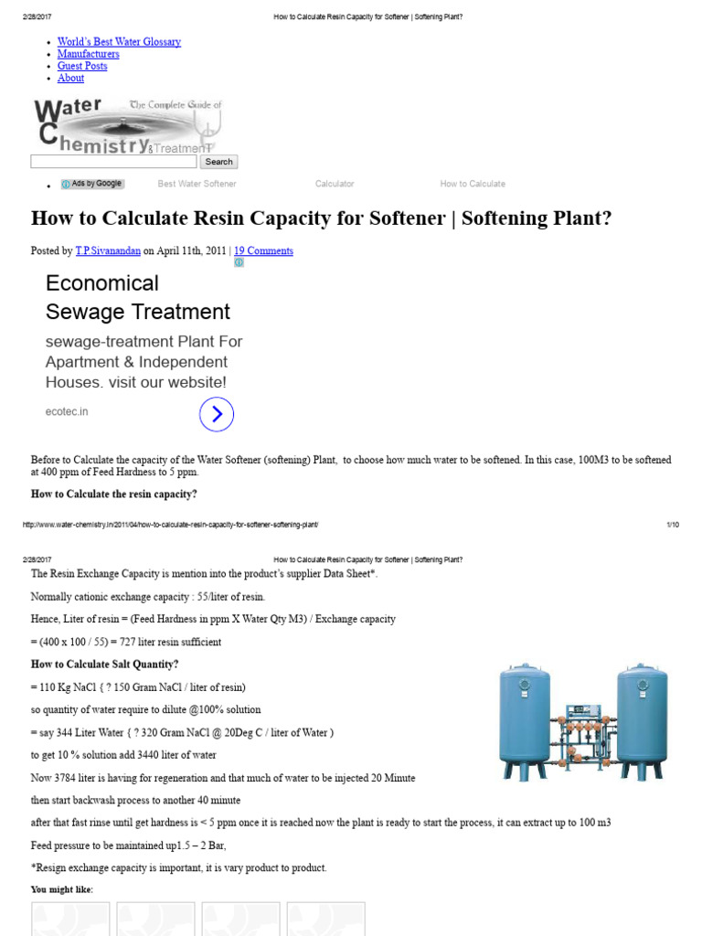 Calculating Resin for Water Softeners | PDF | Transparent Materials ...