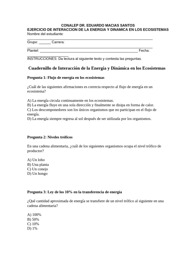 Cuadernillo de Interacción de La Energía y Dinámica en Los Ecosistemas ...
