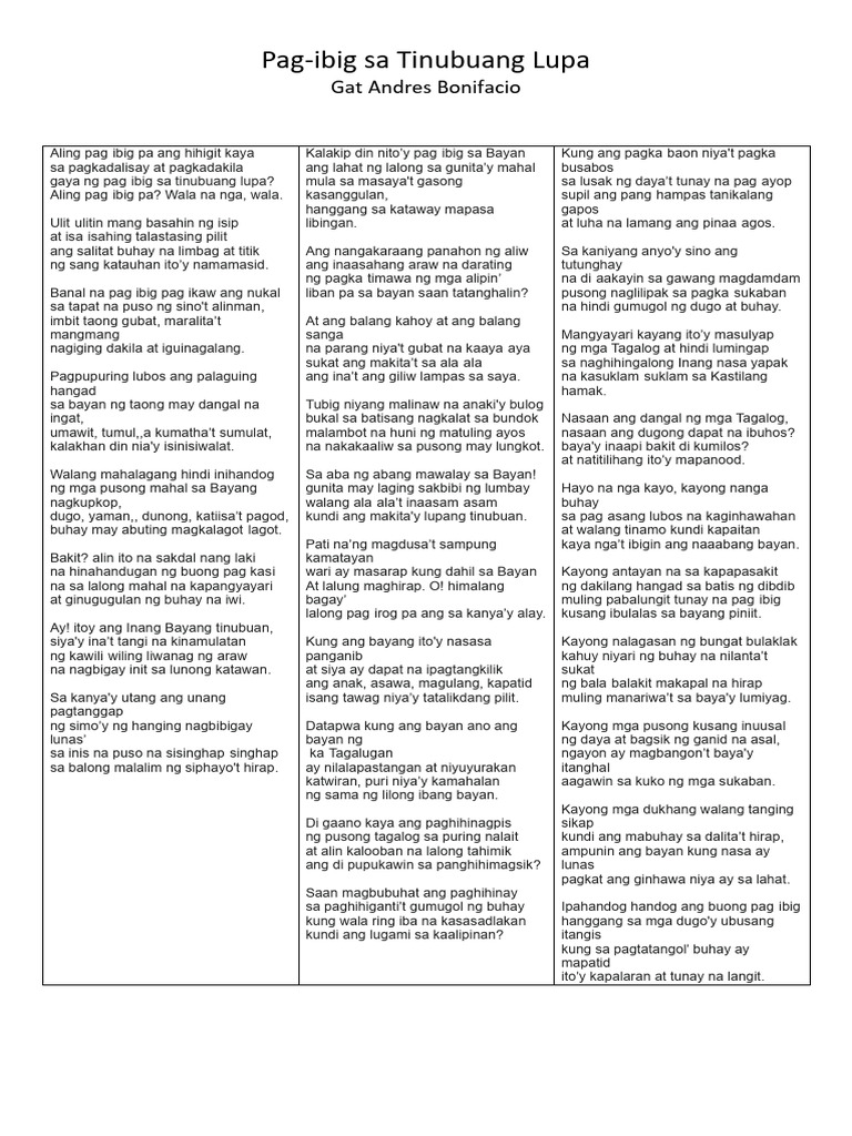 Pag-Ibig Sa Tinubuang Lupa | PDF