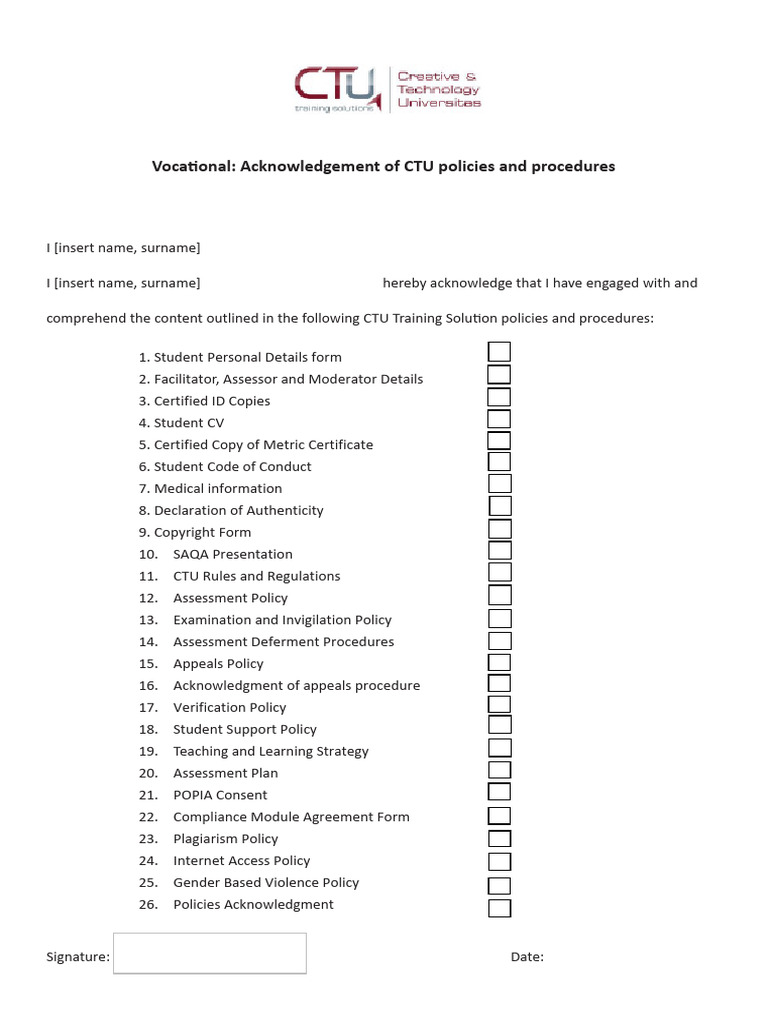 Policies Acknowledgment | PDF