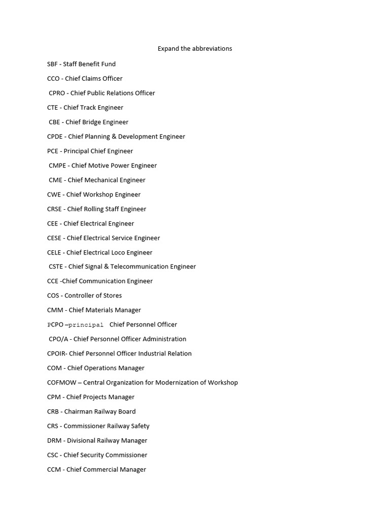 Railway Abbreviations Explained | PDF
