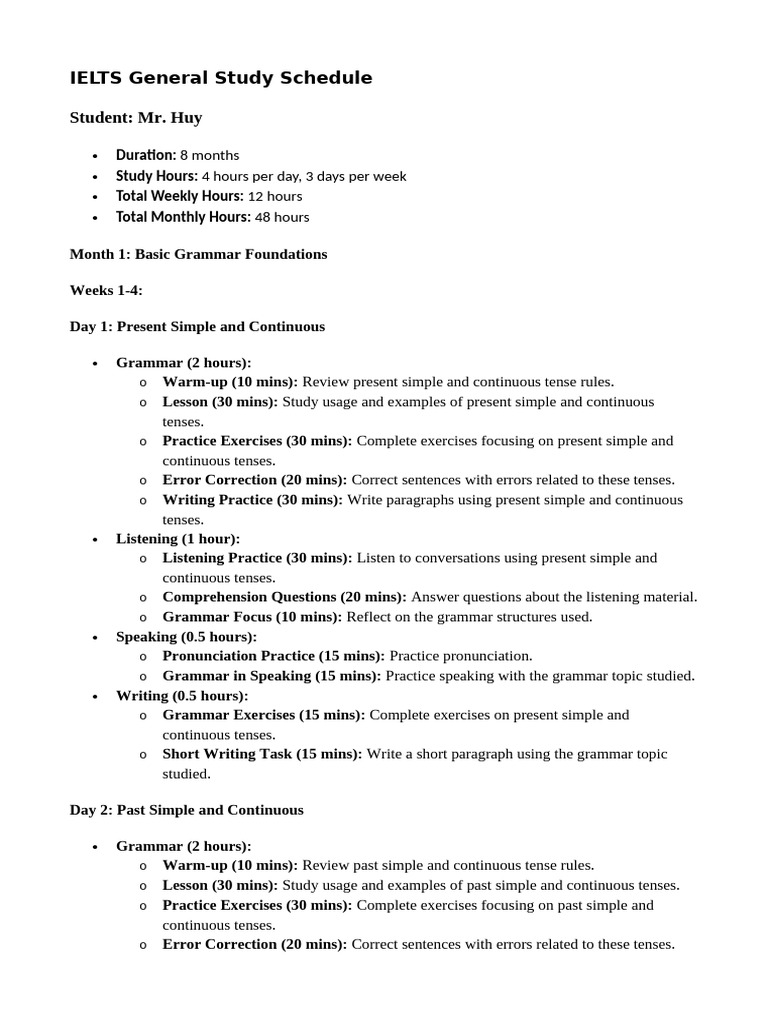 IELTS General Study Schedule Guide | PDF | Grammatical Tense | Grammar