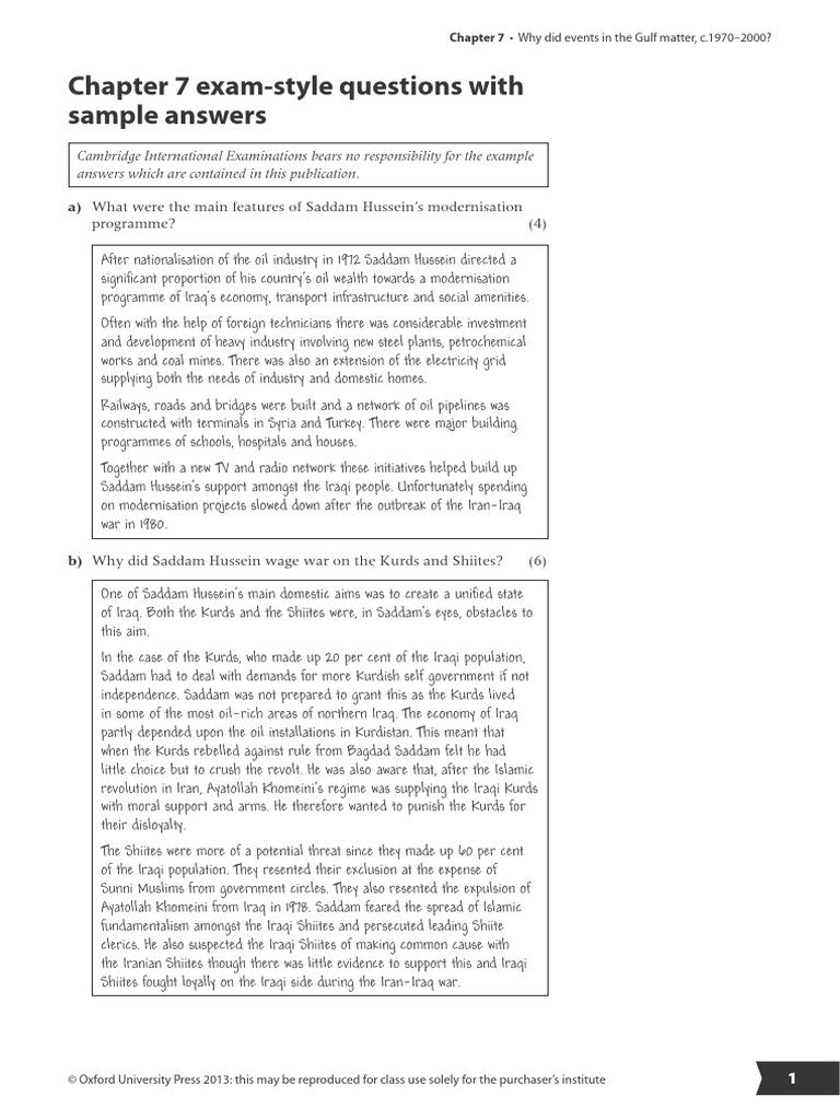 History Ch7-Sample-Questions | PDF | Saddam Hussein | Mohammad Reza Pahlavi