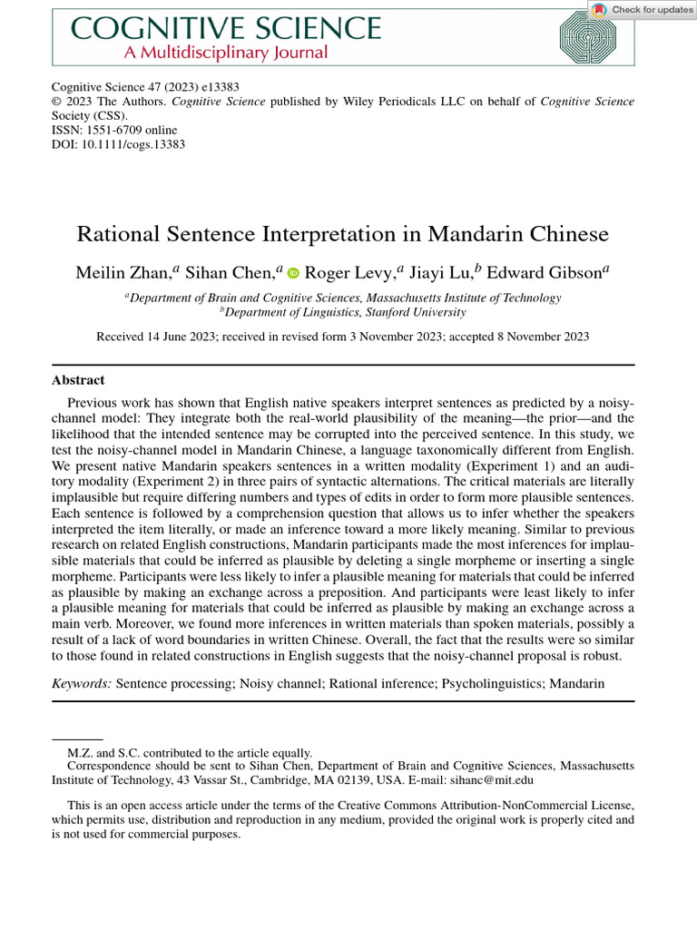 Mandarin Sentence Interpretation | PDF | Verb | Syntax