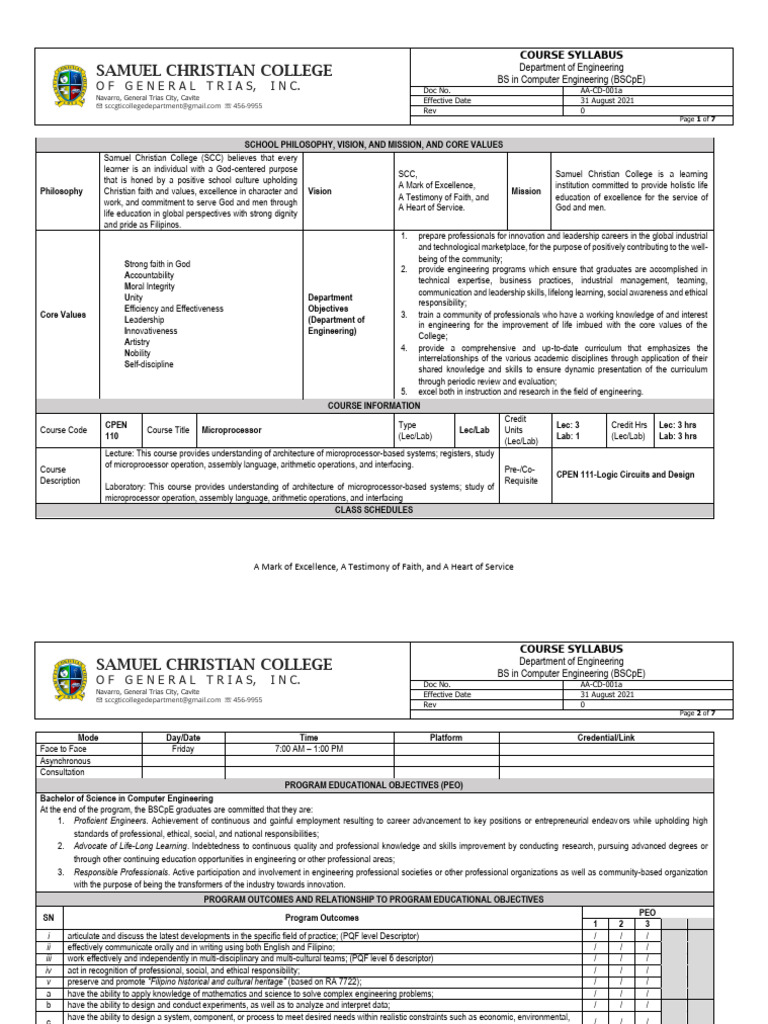 Computer Engineering Course Syllabus | PDF | Microcontroller | Microprocessor
