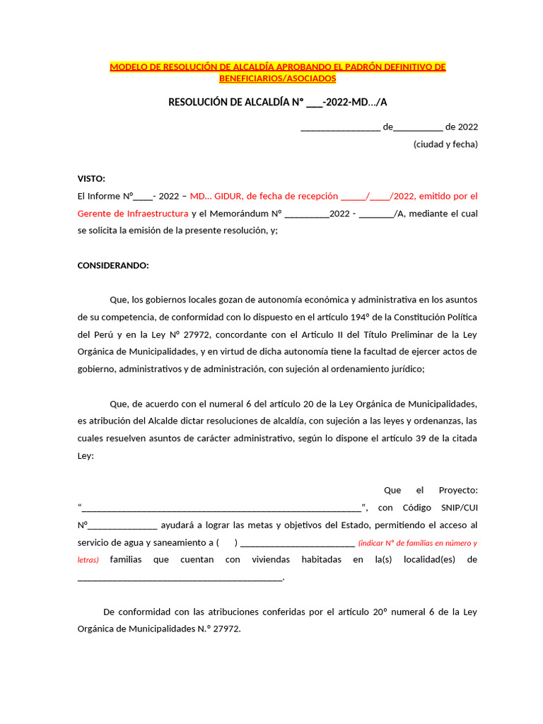 A4 - Resolución Alcaldía Aprobando Padrón de Beneficiarios | PDF | Gobierno