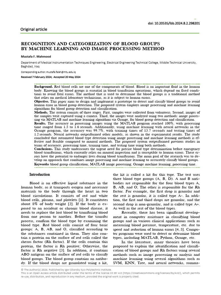 Recognition and Categorization of Blood Groups by | PDF | Machine ...
