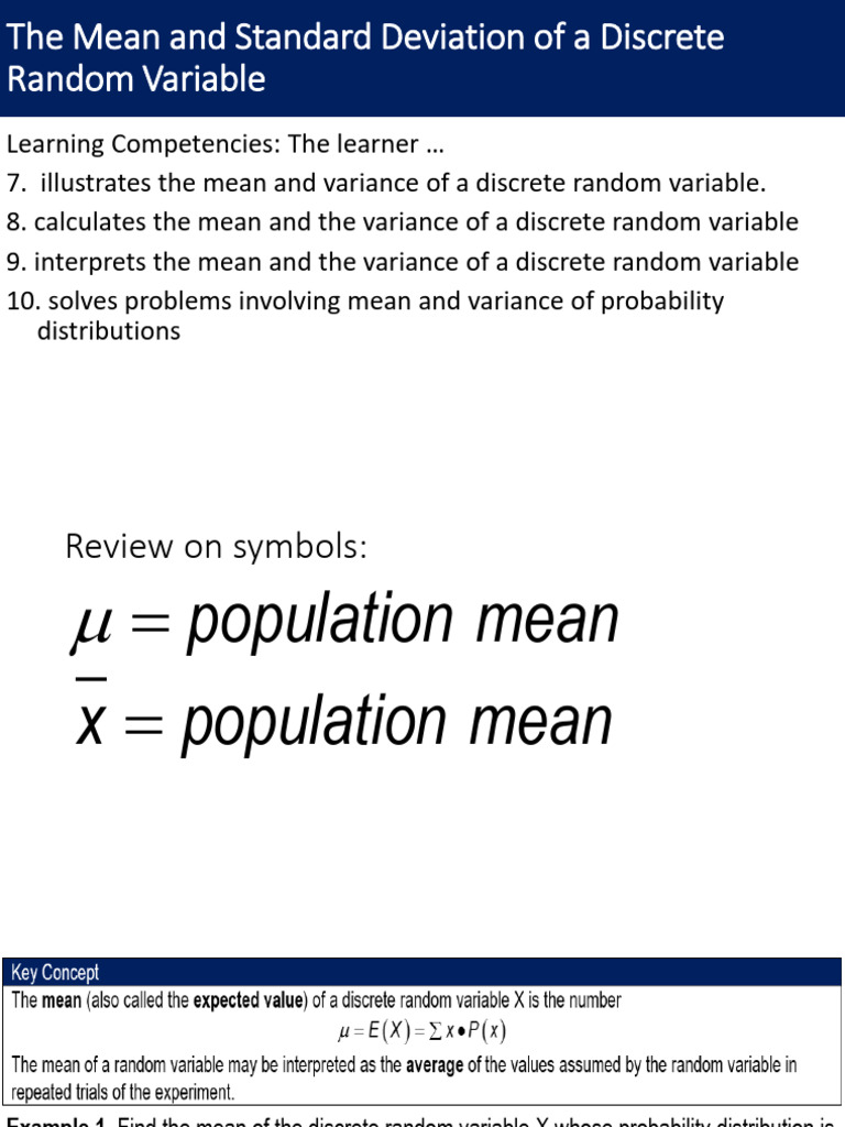 Mean and Standard Deviation of Discrete Variables | PDF | Variance | Mean