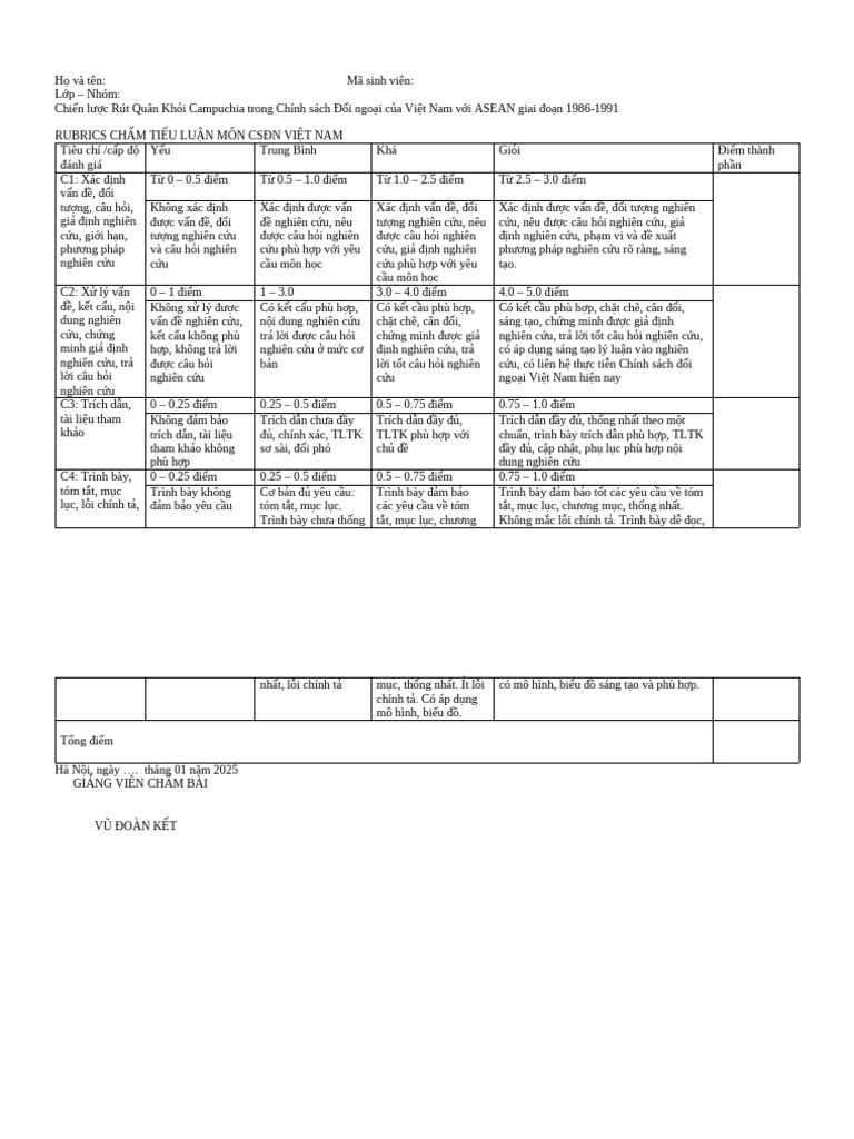 Phieu Cham Diem 2024-25 | PDF