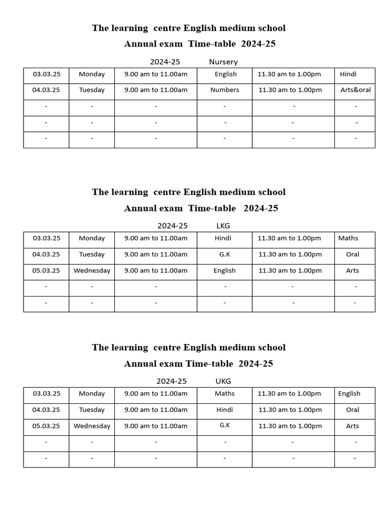 2024-25 Annual Exam Timetable | PDF