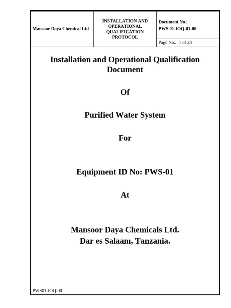 IOQ Protocol For PWS Generation System Draft 01 | PDF | Membrane | Verification And Validation