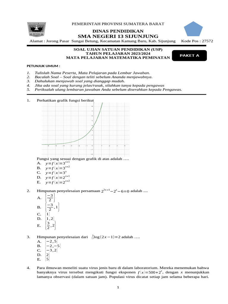 Soal Usp Matematika Peminatan Paket Utama | PDF